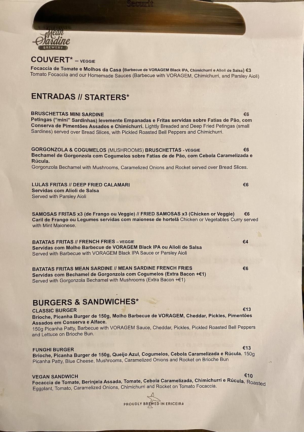 Menu em Mean Sardine Taproom pub & Bar, Lisboa