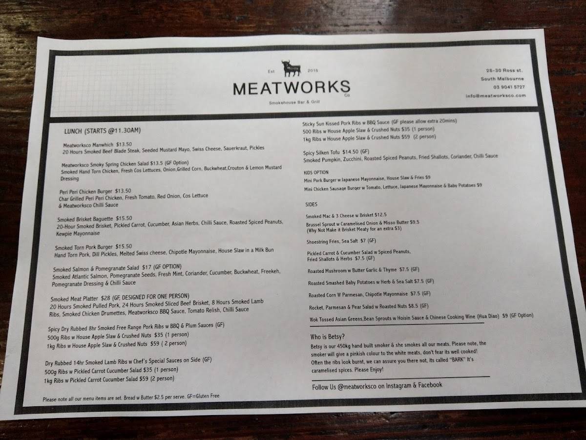 Menu at Meatworksco pub & bar, South Melbourne
