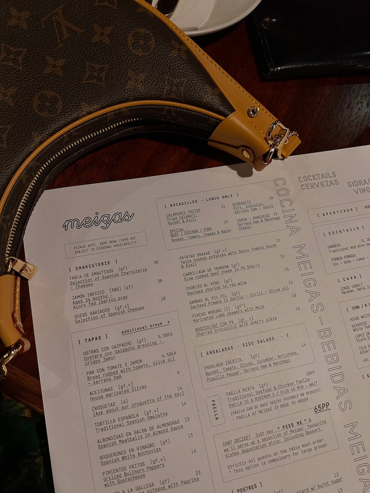 Menu at Meigas restaurant, Ballarat Central