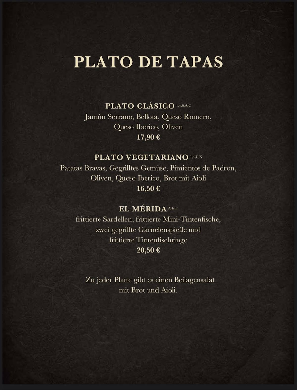 Speisekarte von El Mérida • Tapasbar, Melle