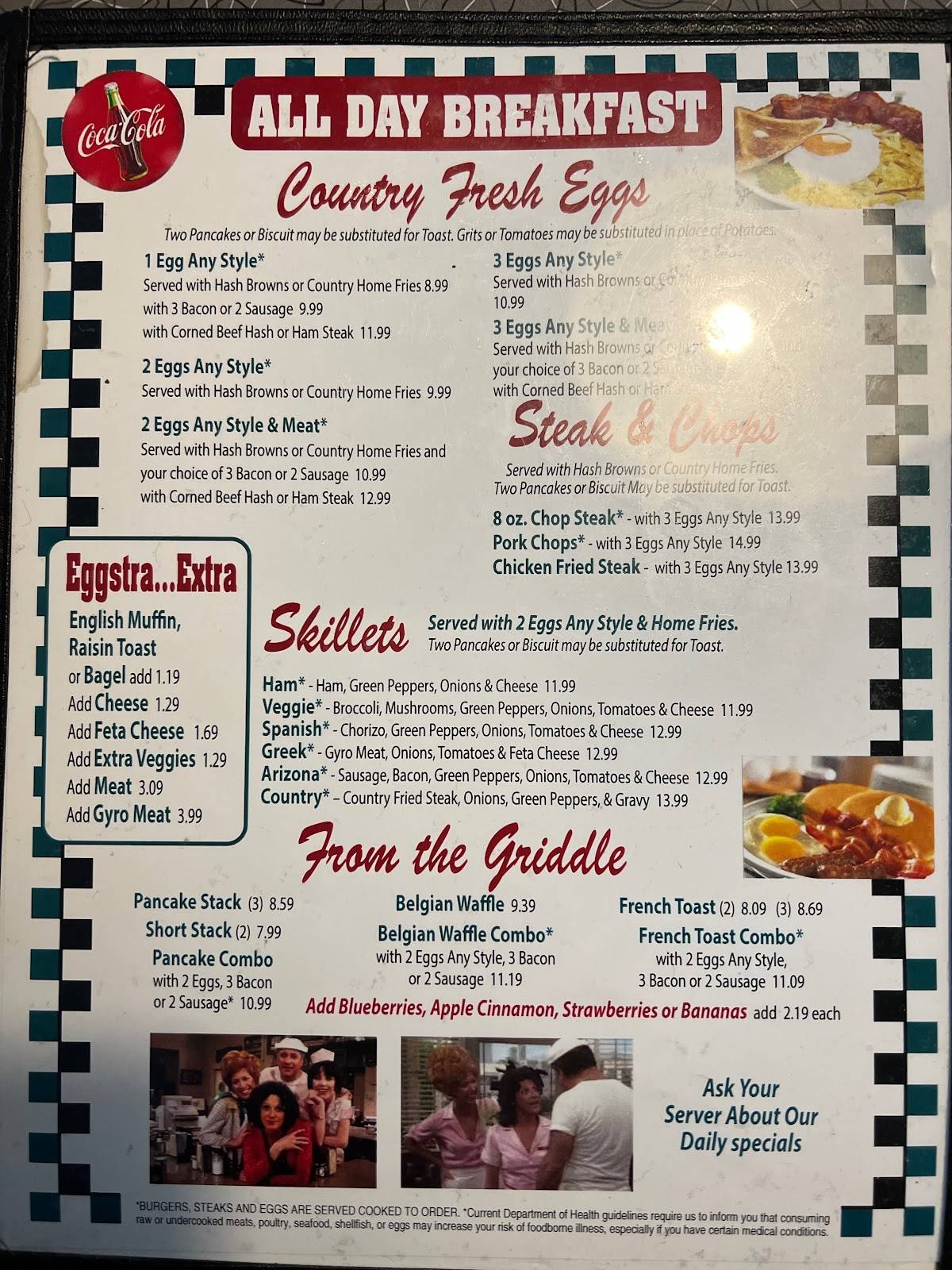 Menu at Mel's Diner restaurant, Phoenix