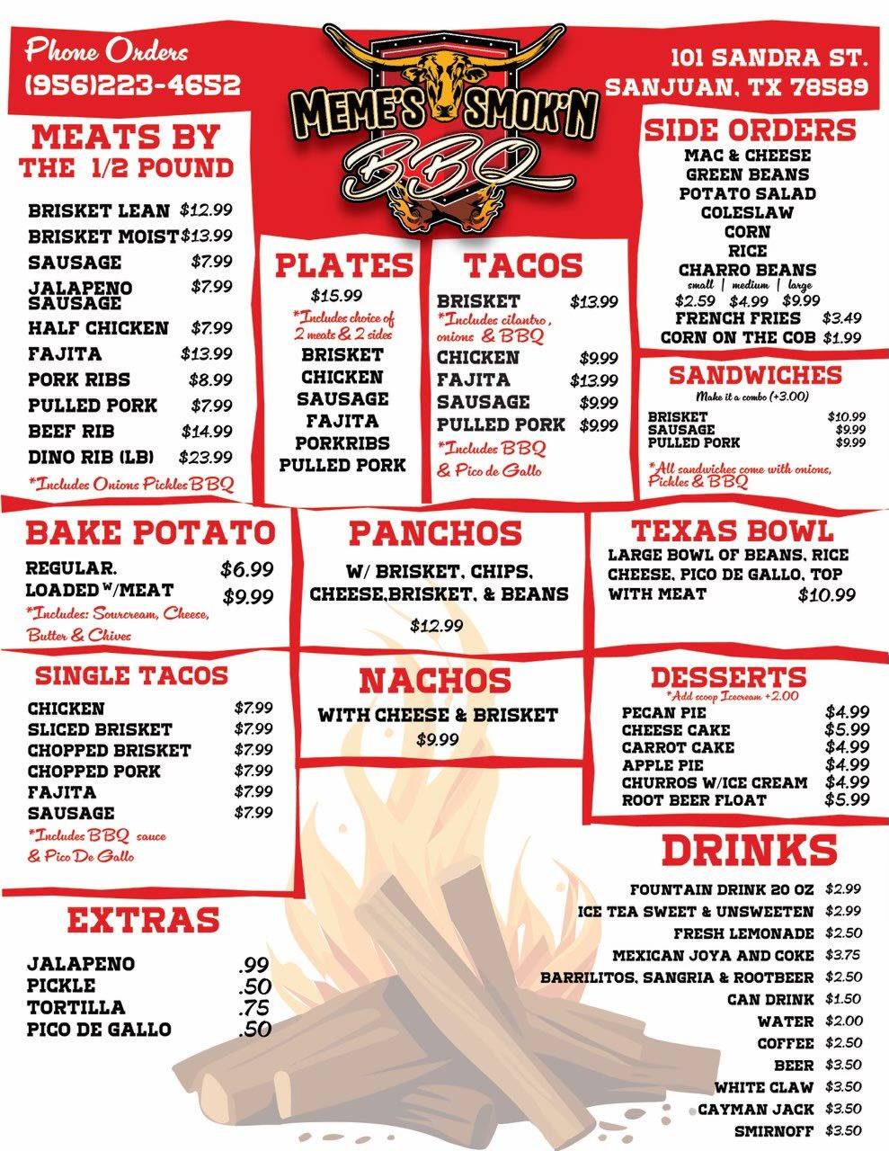 Menu at Meme’s Smok’n BBQ, San Juan