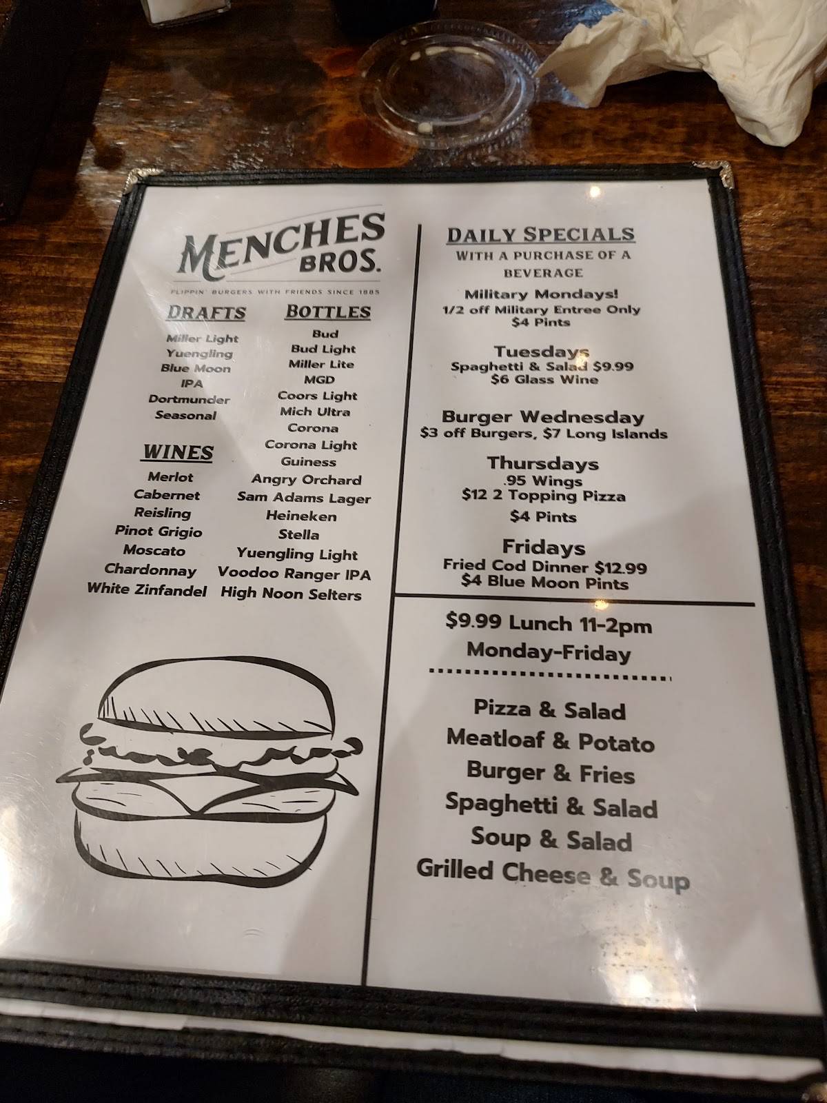 Menu at Menches Brothers Restaurant & Pub, Green