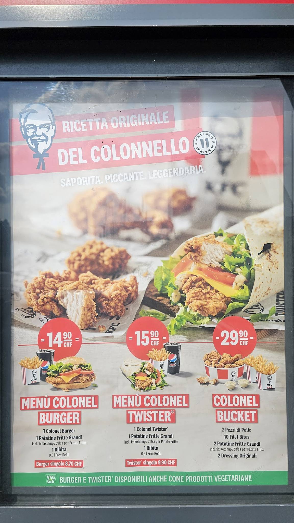 Menu da KFC, Mendrisio, Via Francesco Borromini 6