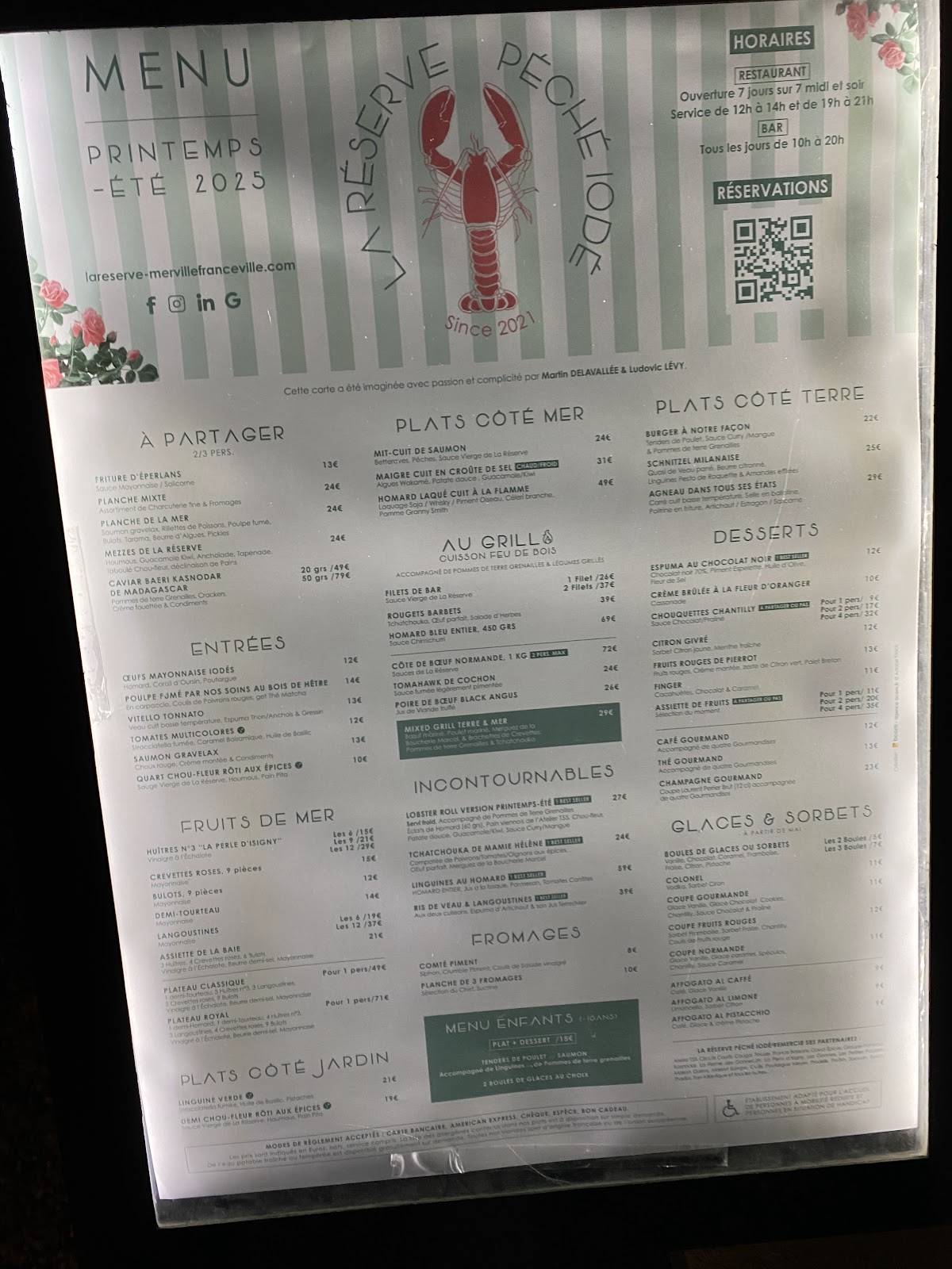 Menu au La Réserve Péché Iodé restaurant, Merville-Franceville-Plage