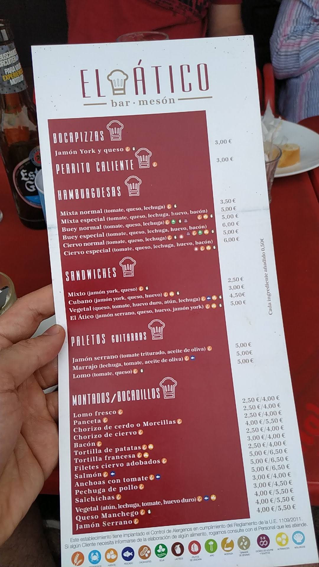 Menu at Mesón "El Ático" pub & bar, Puerto Lápice, C. Cervantes