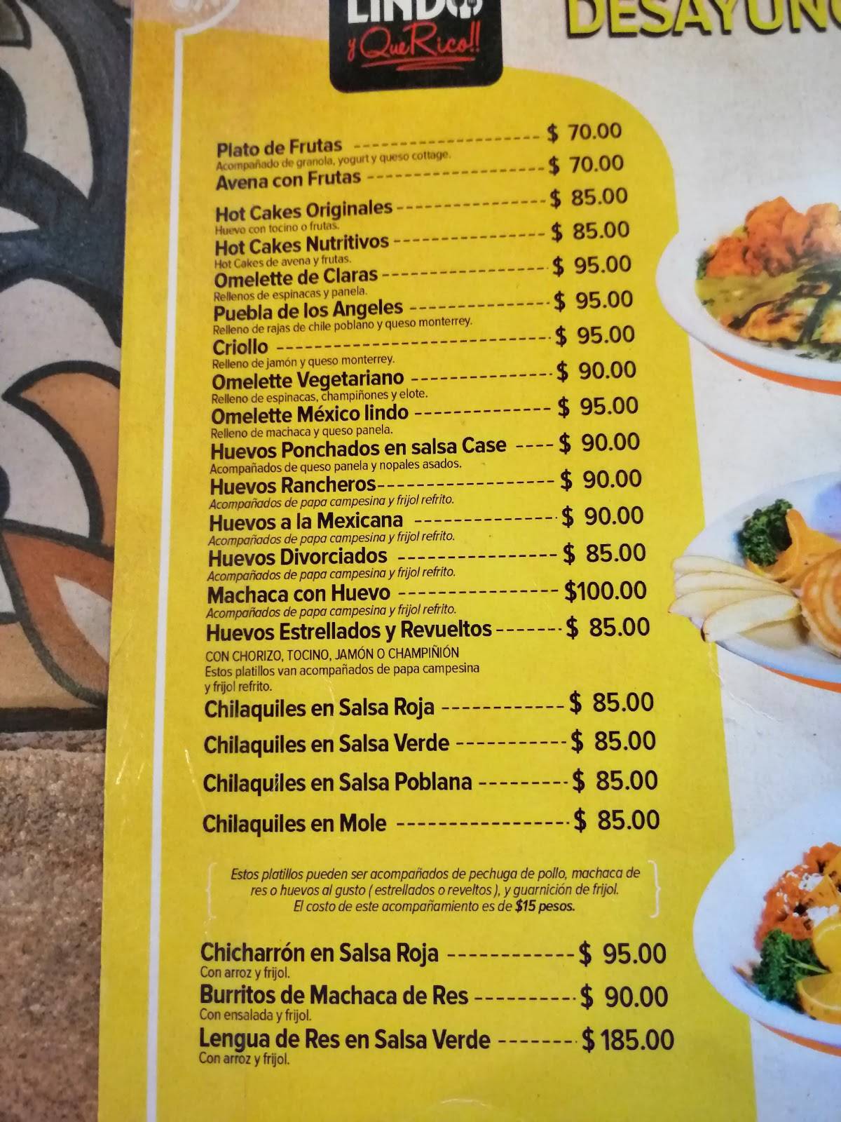 Carta del restaurante México Lindo y Qué Rico, Mexicali