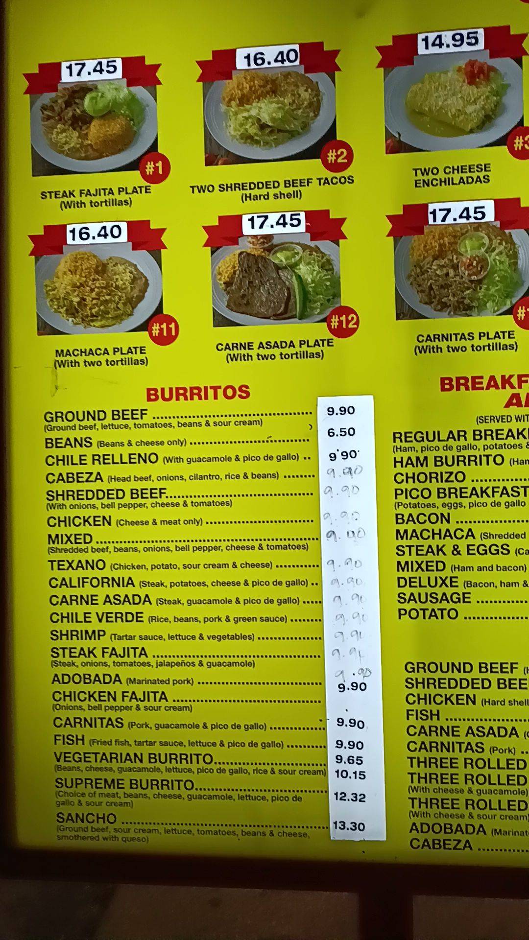 Menu at Mexican Taco Shop restaurant, Junction City