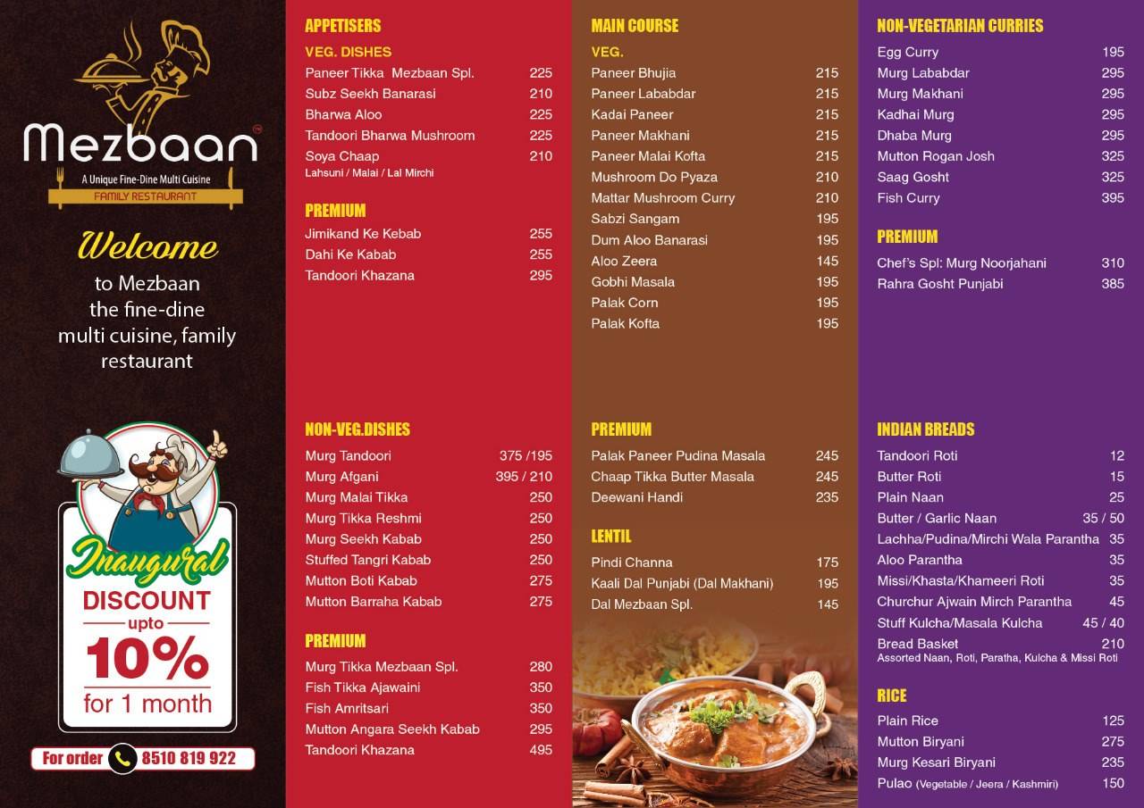 Menu at Mezbaan Fine Dine Restaurant, Bulandshahr