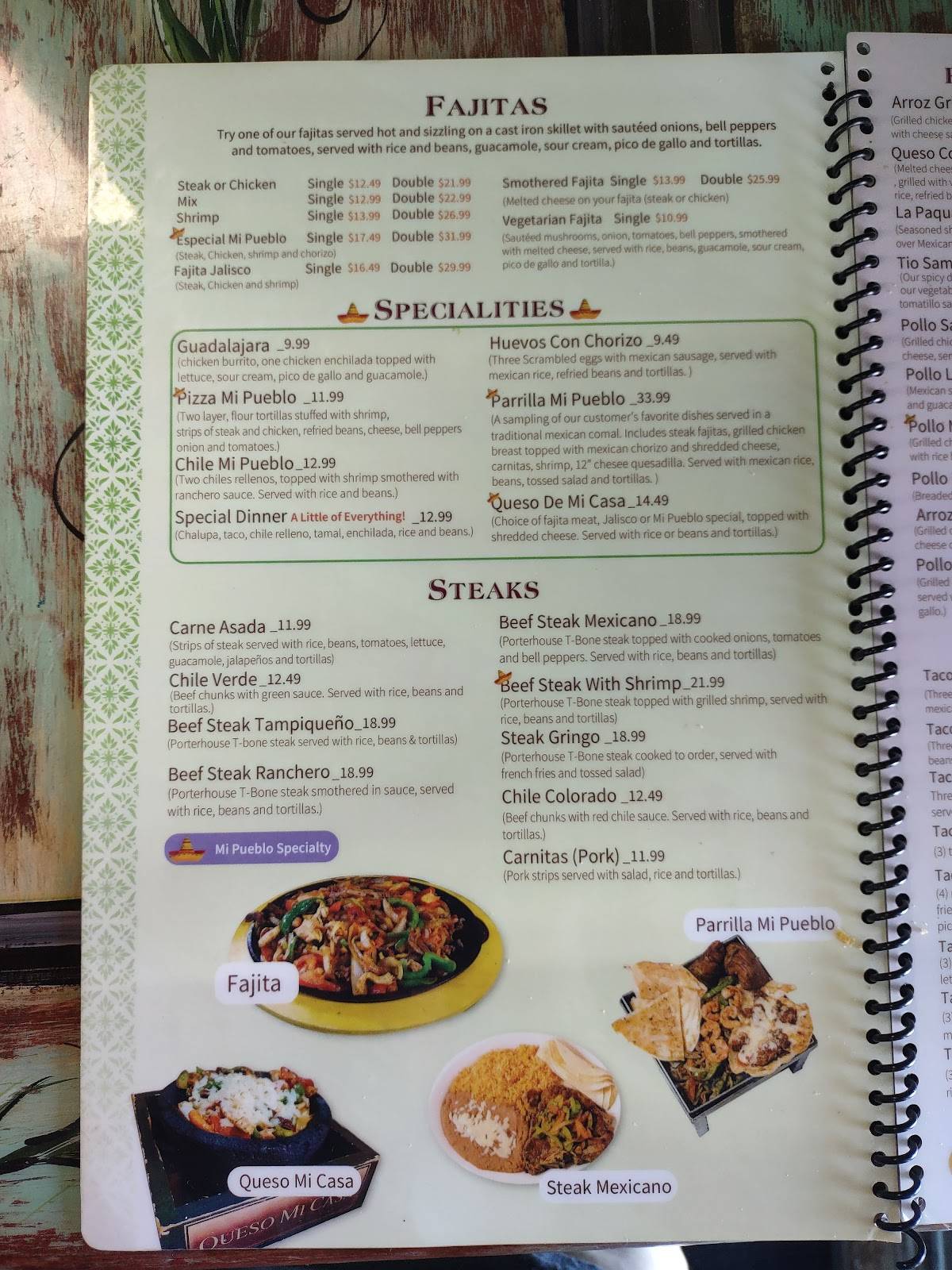Menu at Mi Pueblo Mexican Restaurant, New Haven