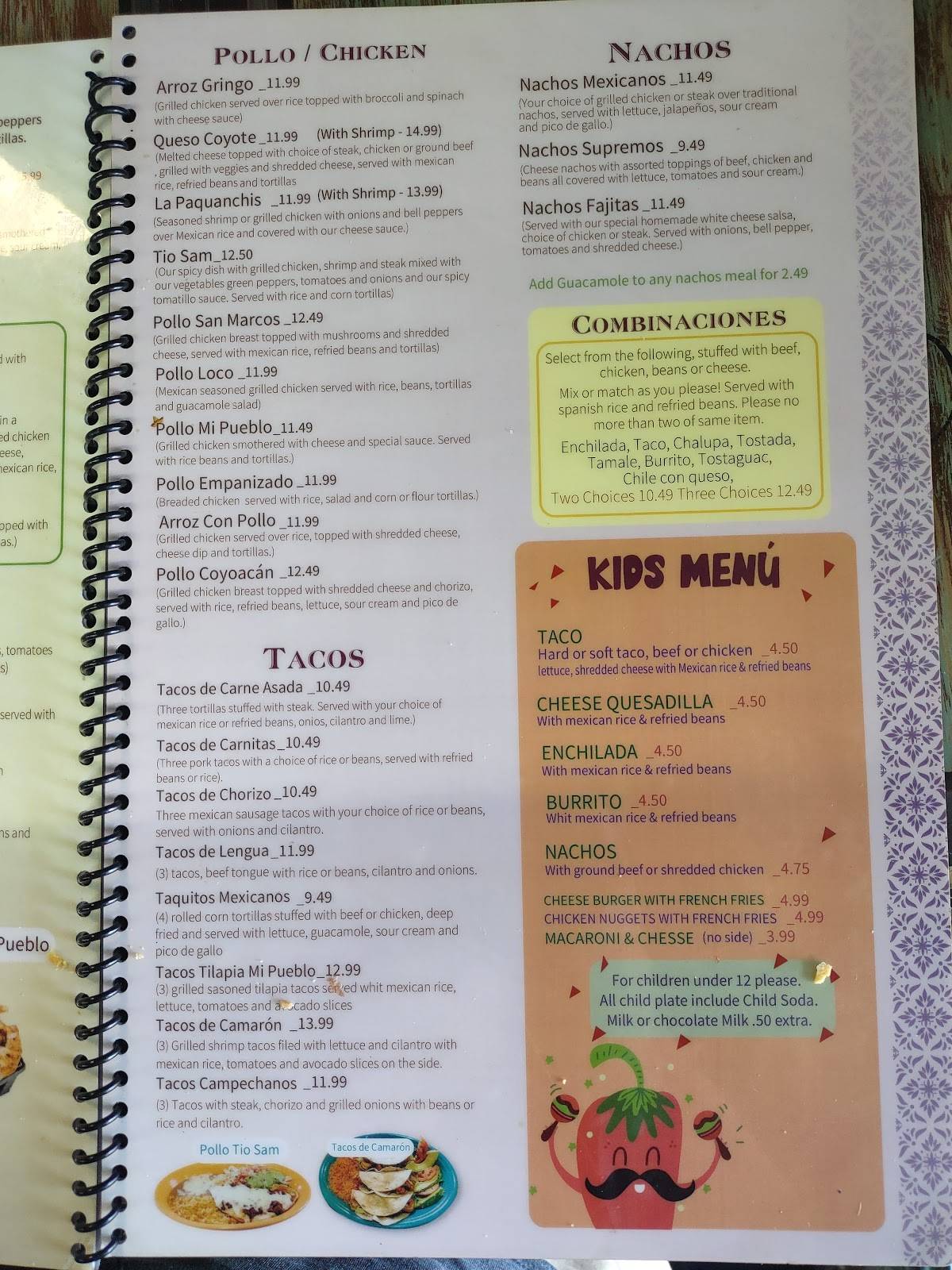 Menu at Mi Pueblo Mexican Restaurant, New Haven