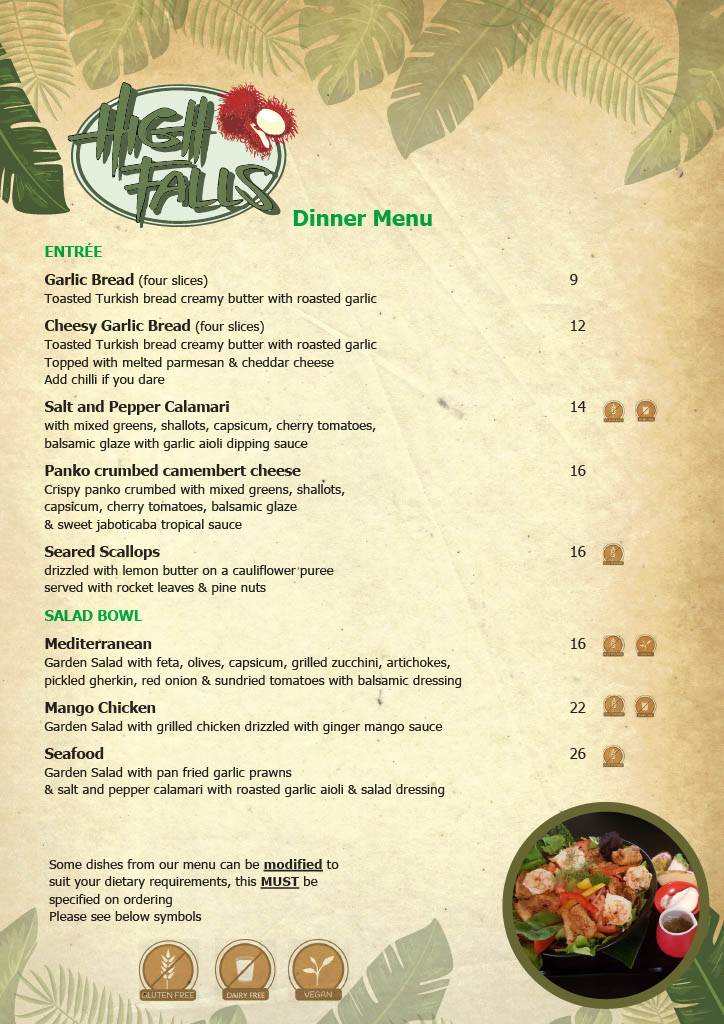 Menu at High Falls Restaurant, Whyanbeel