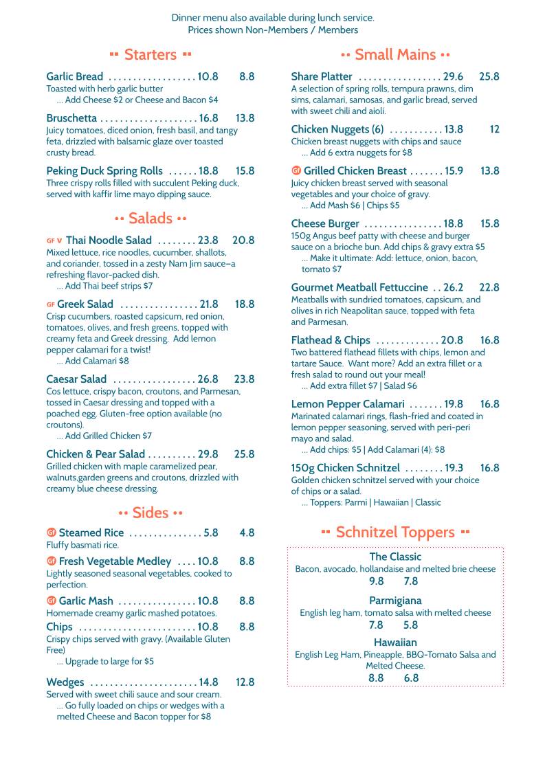 Menu at Middle Green restaurant, Greenbank