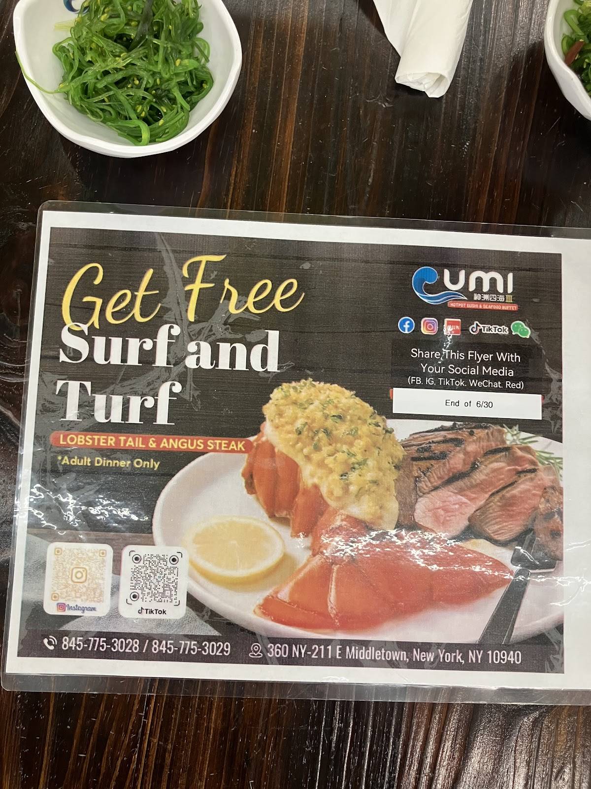 Menu at Umi Hot Pot Sushi & Seafood Buffet restaurant, Middletown
