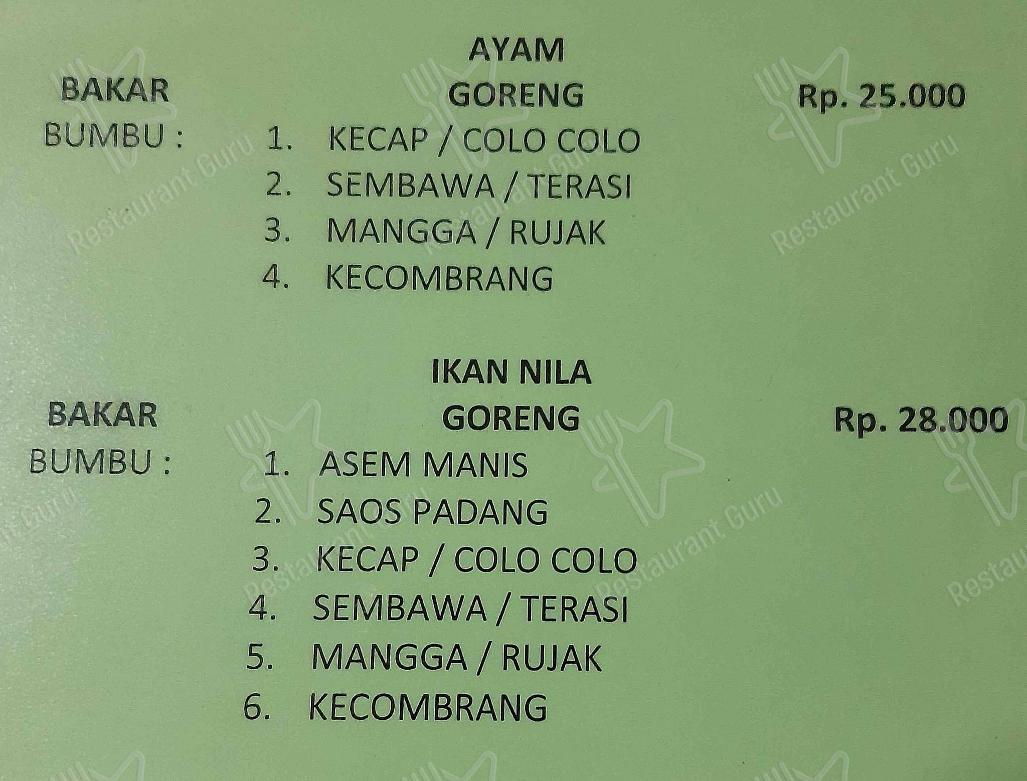 Menu at Mie Joe-Ker restaurant, Jakarta