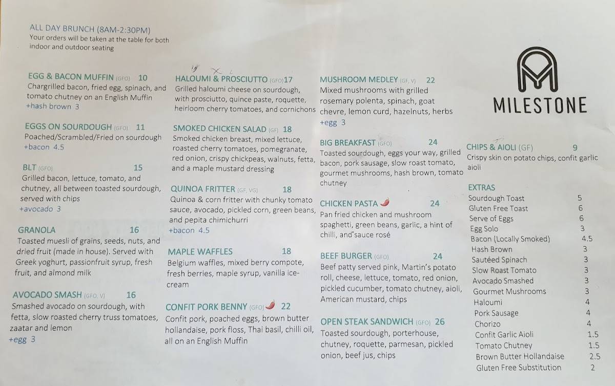 Menu at Milestone Cafe & Bistro, Kialla