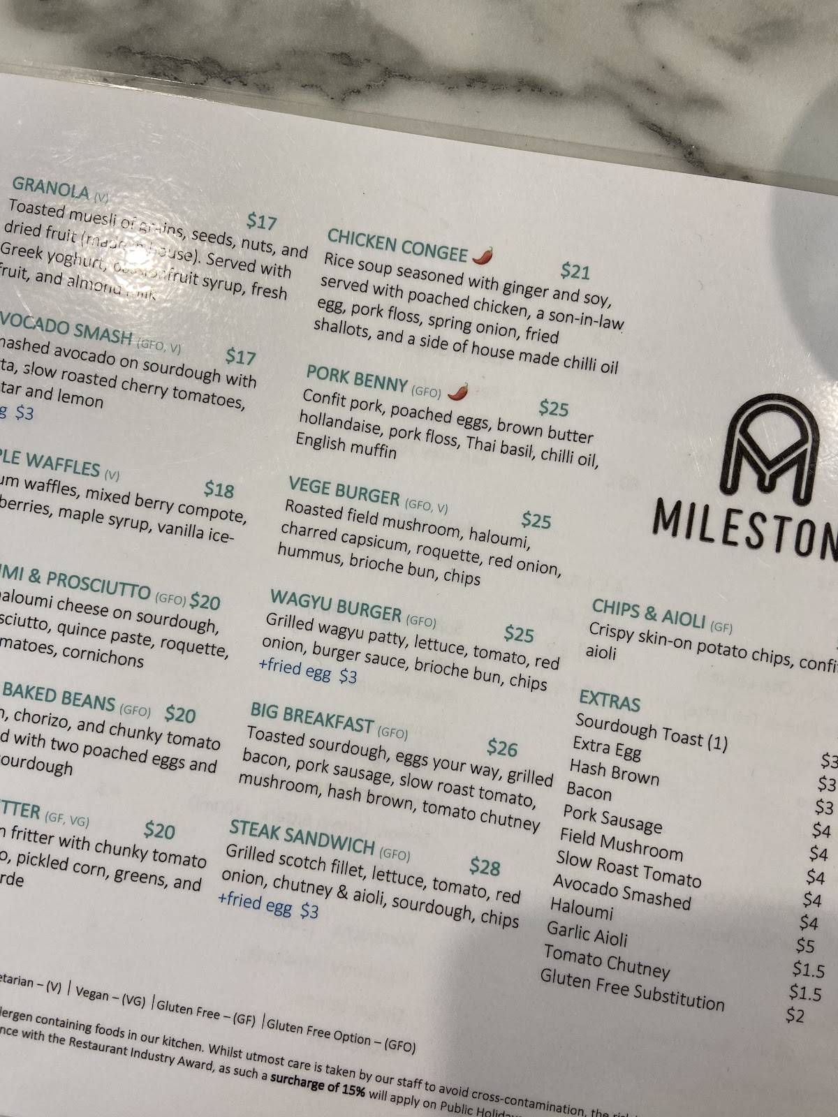 Menu at Milestone Cafe & Bistro, Kialla