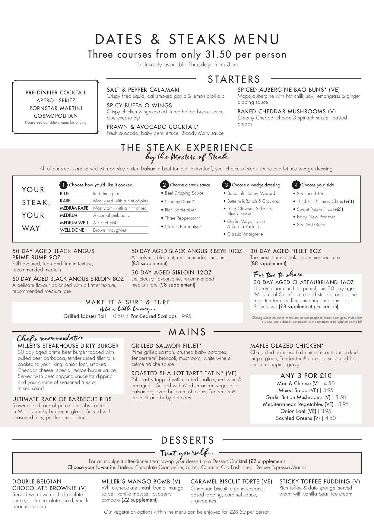 Menu at Miller & Carter steakhouse, Arnold, Mansfield Road