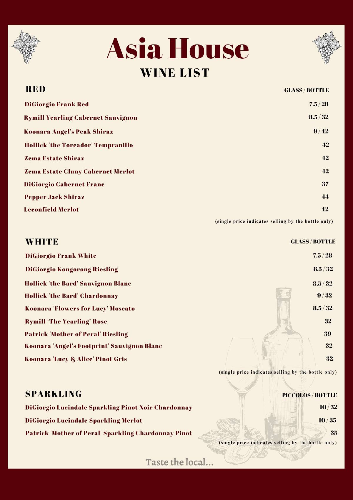 Menu at Asia House restaurant, Millicent