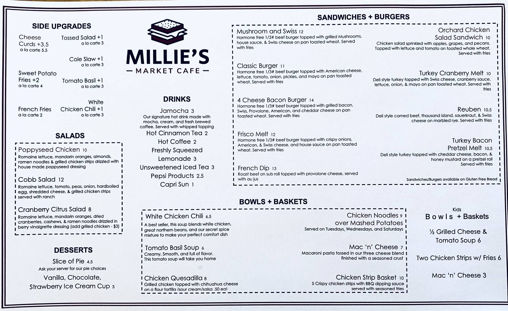 Menu at Millie's Market Cafe, Shipshewana