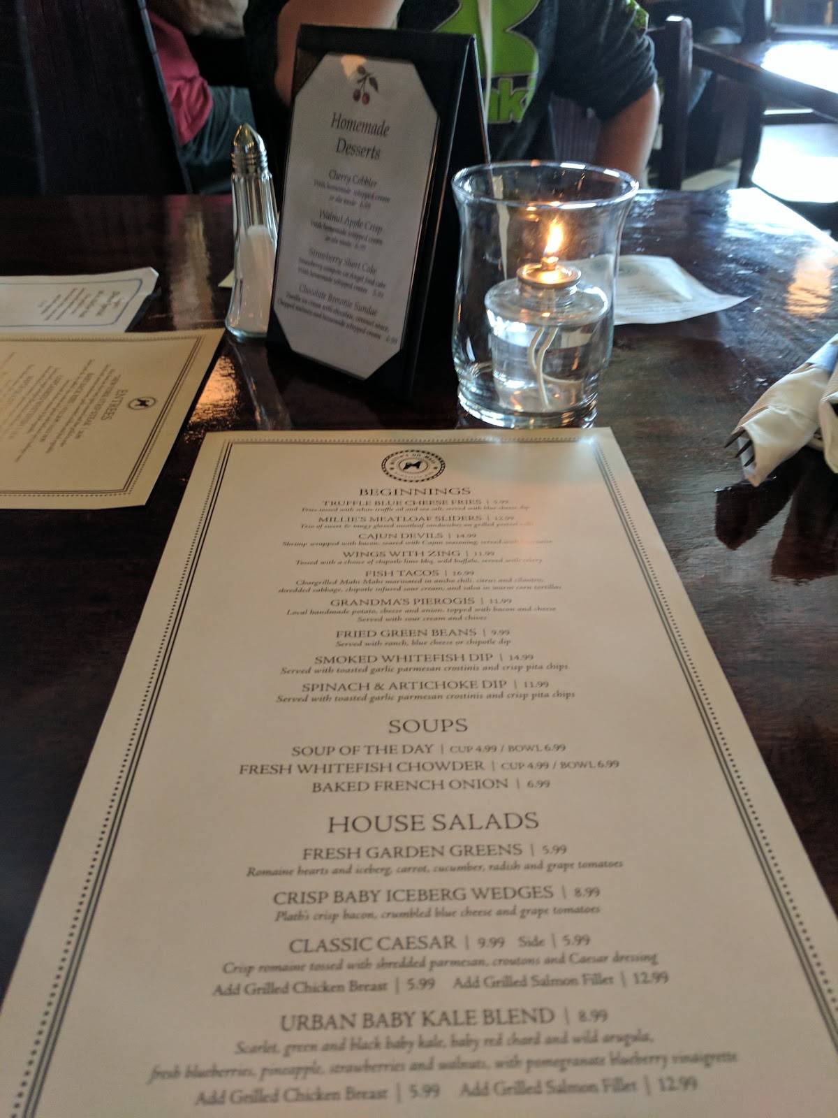 Menu at Millie's on Main pub & bar, Mackinac Island