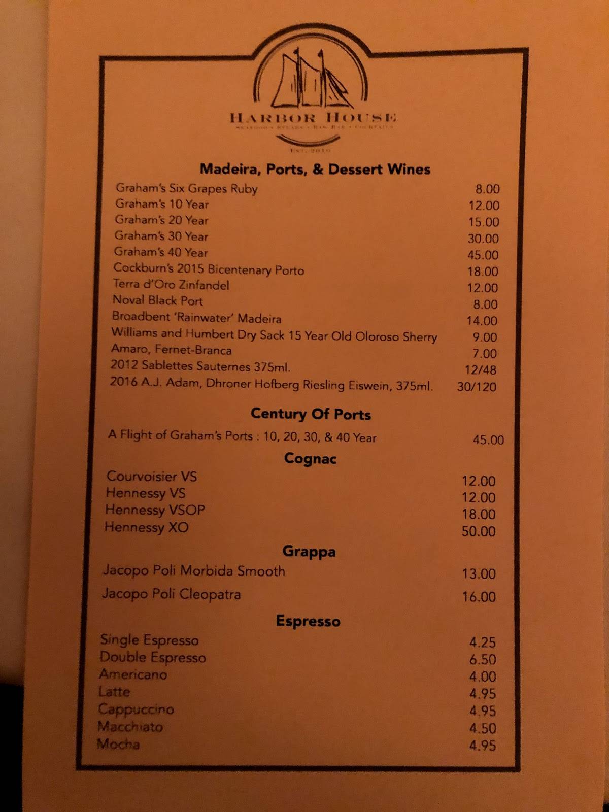 Menu at Harbor House restaurant, Milwaukee