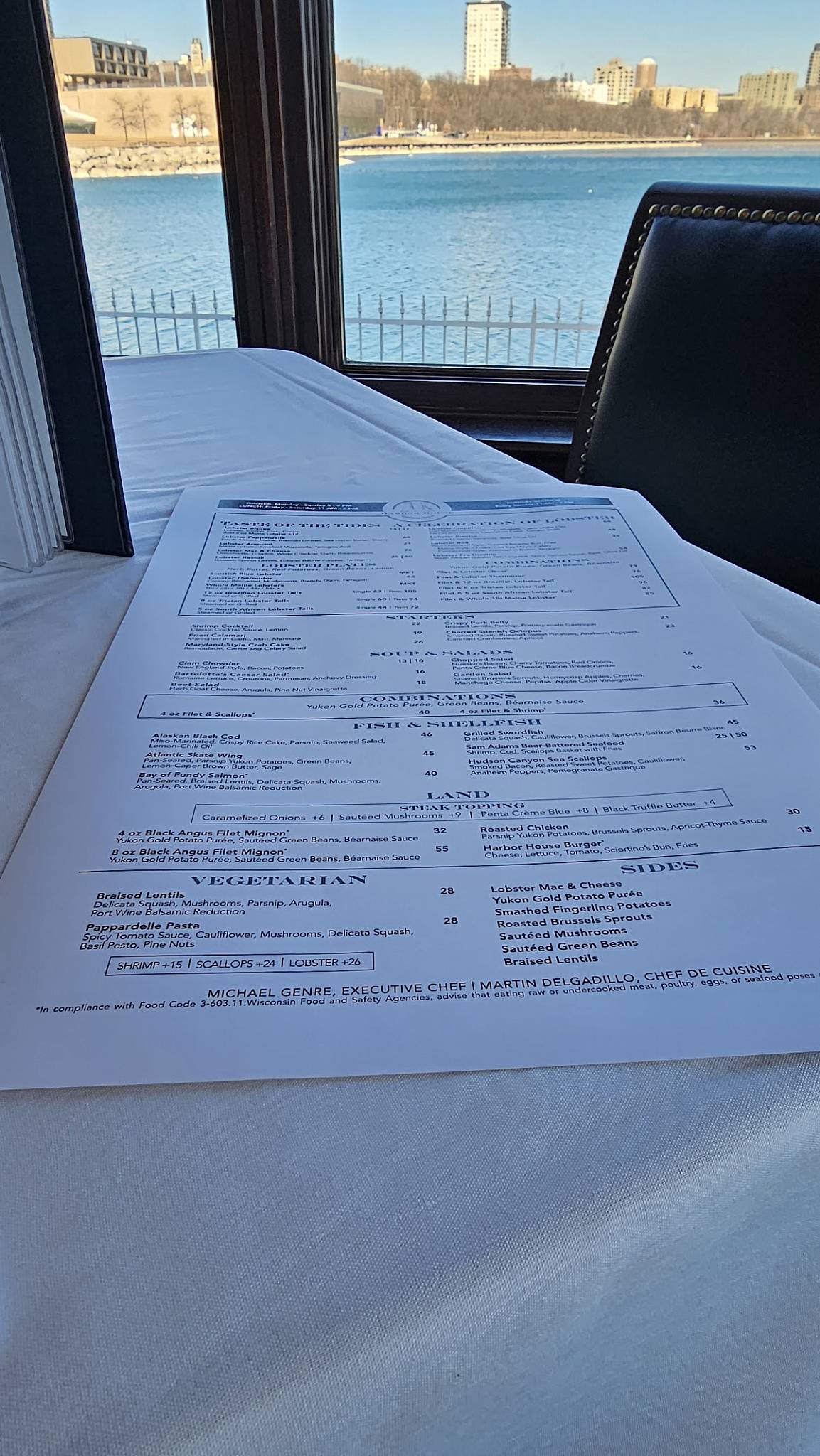 Menu at Harbor House restaurant, Milwaukee