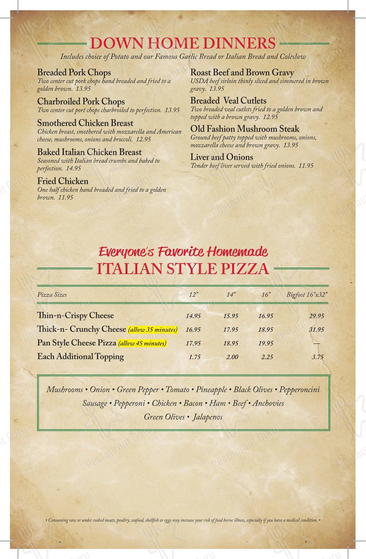 Menu at Paisano's Italian Restaurant and Pizzeria, South Milwaukee
