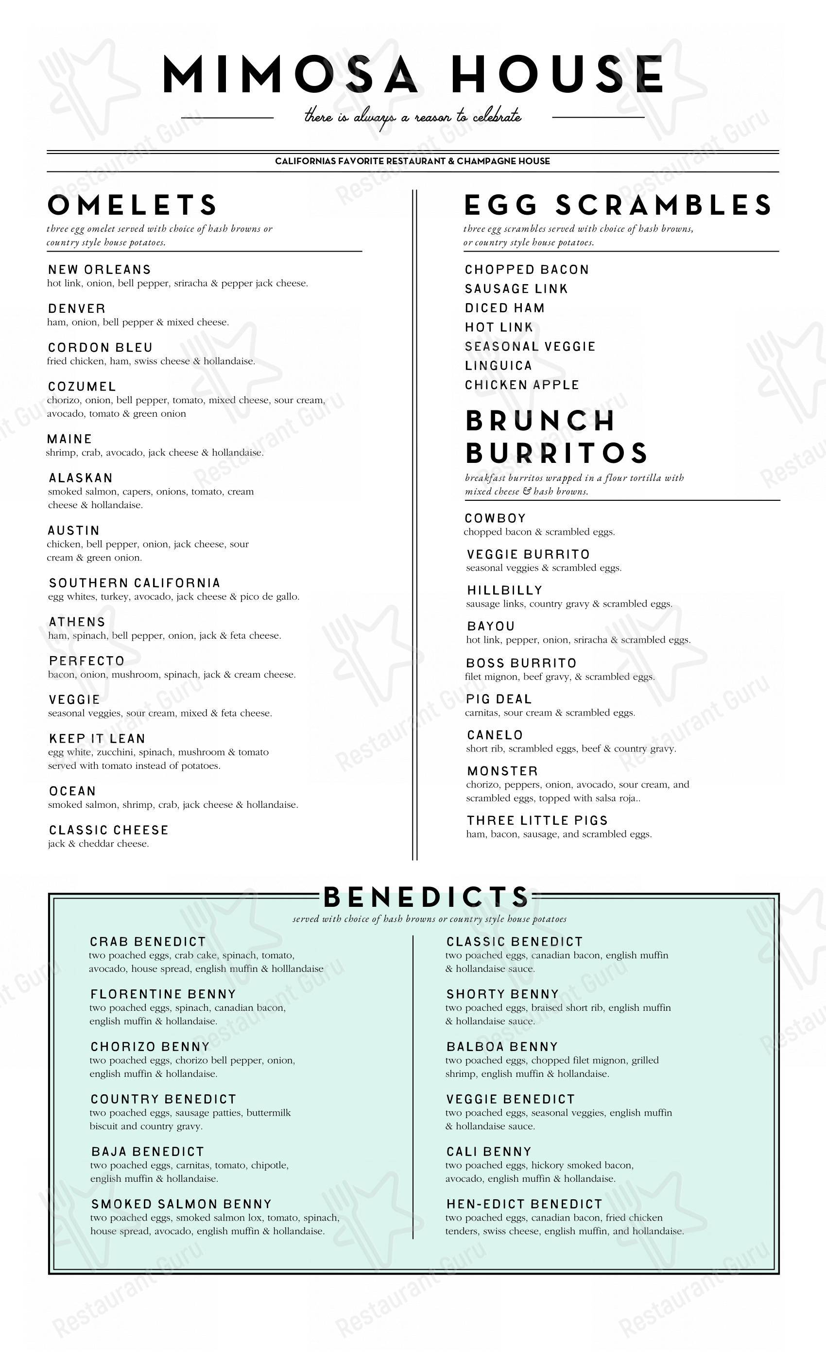 Menu at Mimosa House restaurant, El Dorado Hills