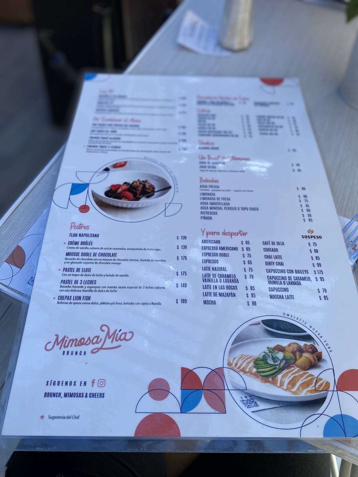 Menu at Mimosa Mía Brunch restaurant, Tijuana