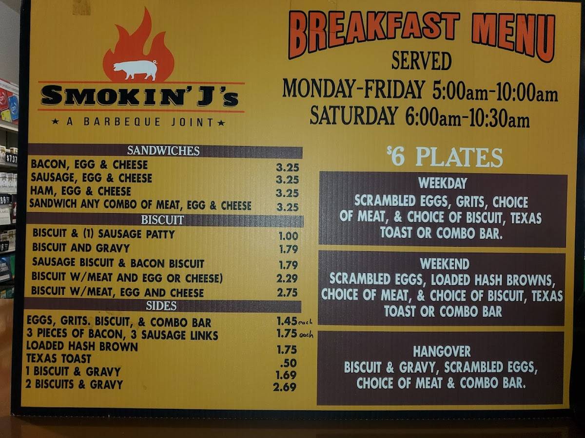 Menu at Smokin’ J’s BBQ, Minden