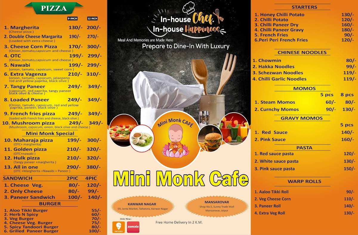 Menu at Mini monk cafe, Jaipur