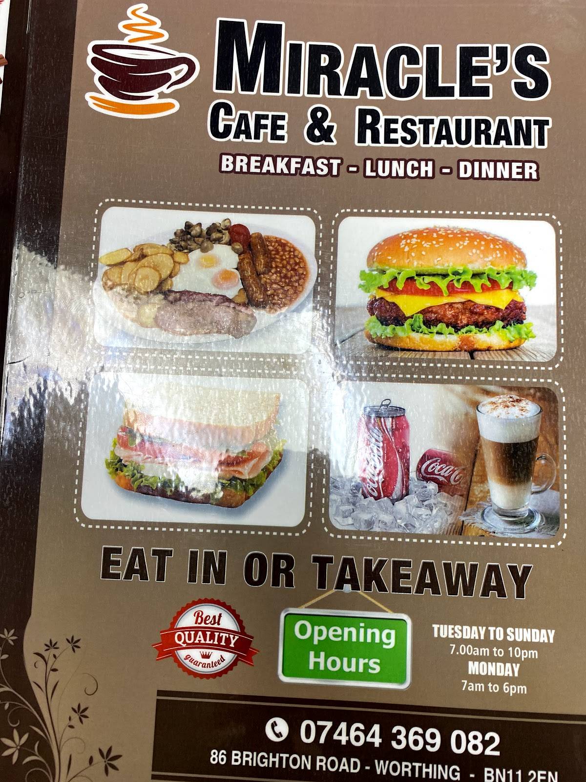 Carta de Miracle's cafe, Worthing