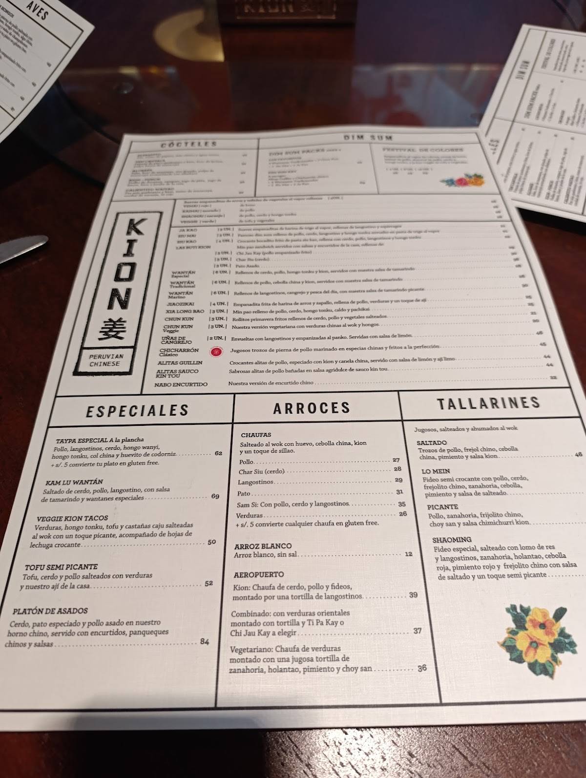Carta del restaurante KION peruvian chinese Balboa, Miraflores