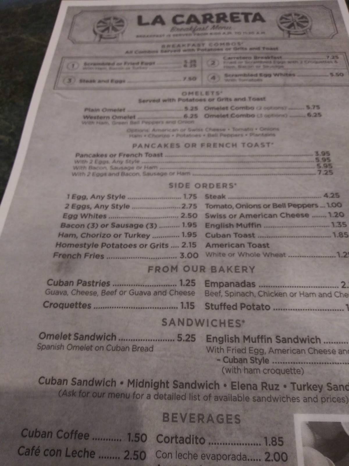 Menu at La Carreta restaurant, Pembroke Pines, 301 N University Dr