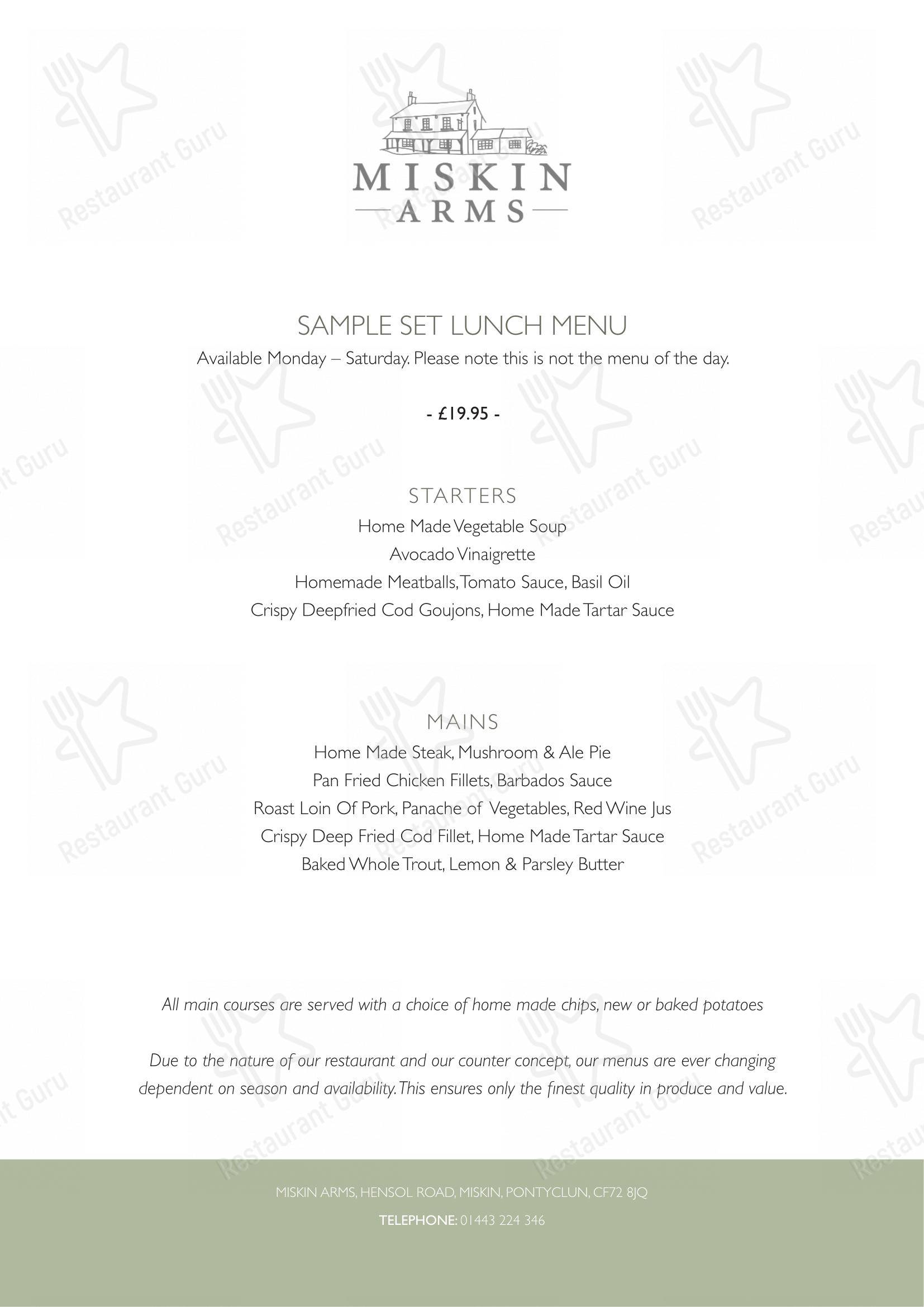 Menu at Miskin Arms pub & bar, Pontyclun