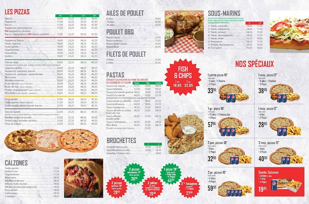 Menu au Miss Bella restaurant, Longueuil, 109 Boulevard Curé-Poirier O