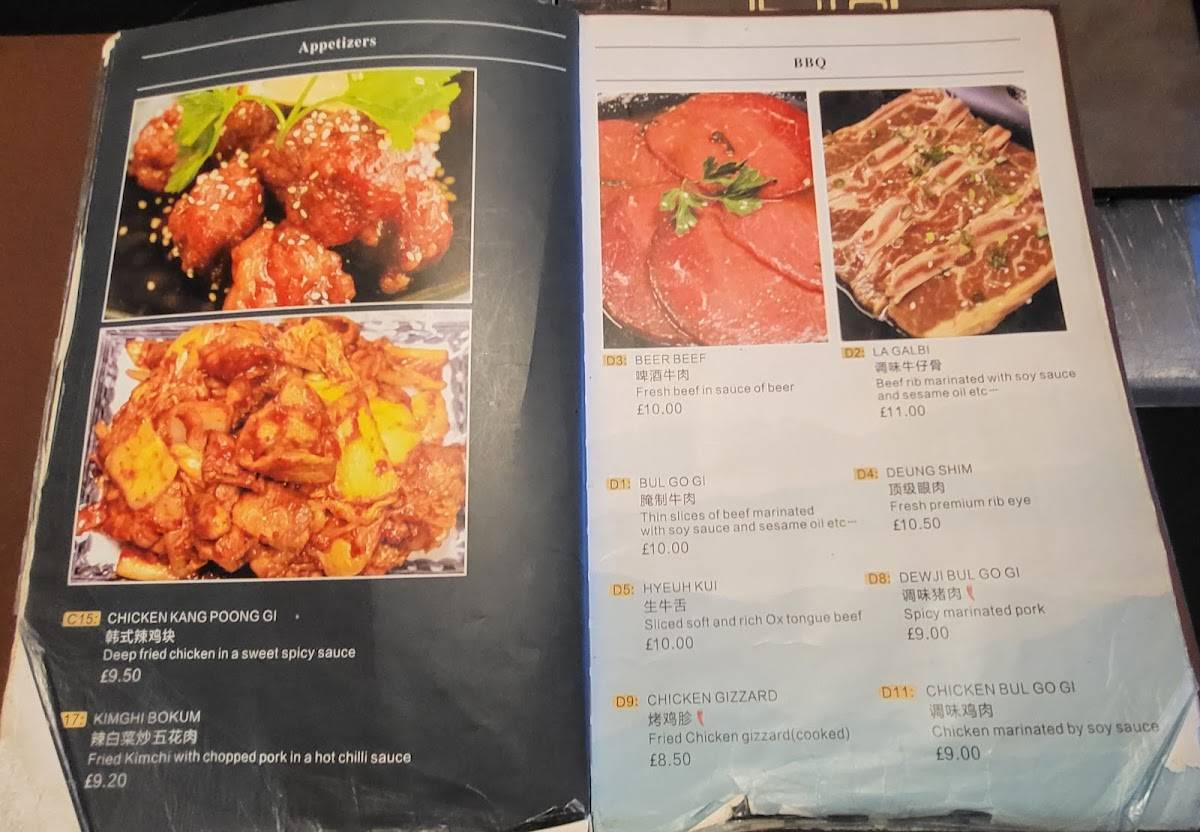 Menu at Miss Korea restaurant, Birmingham