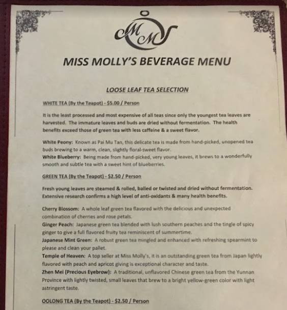 Menu at Miss Molly's Tea Room and Gift Shop restaurant, Medina