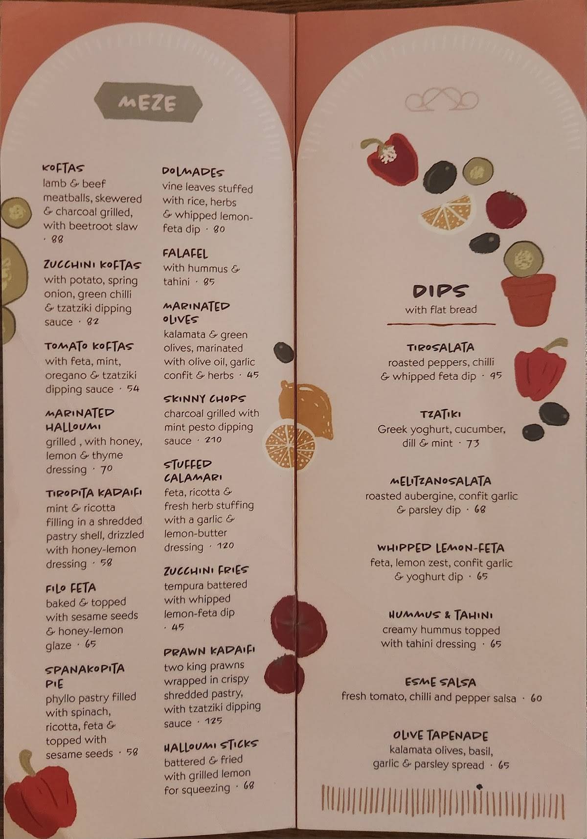 Menu at Mitera uMhlanga restaurant, Umhlanga