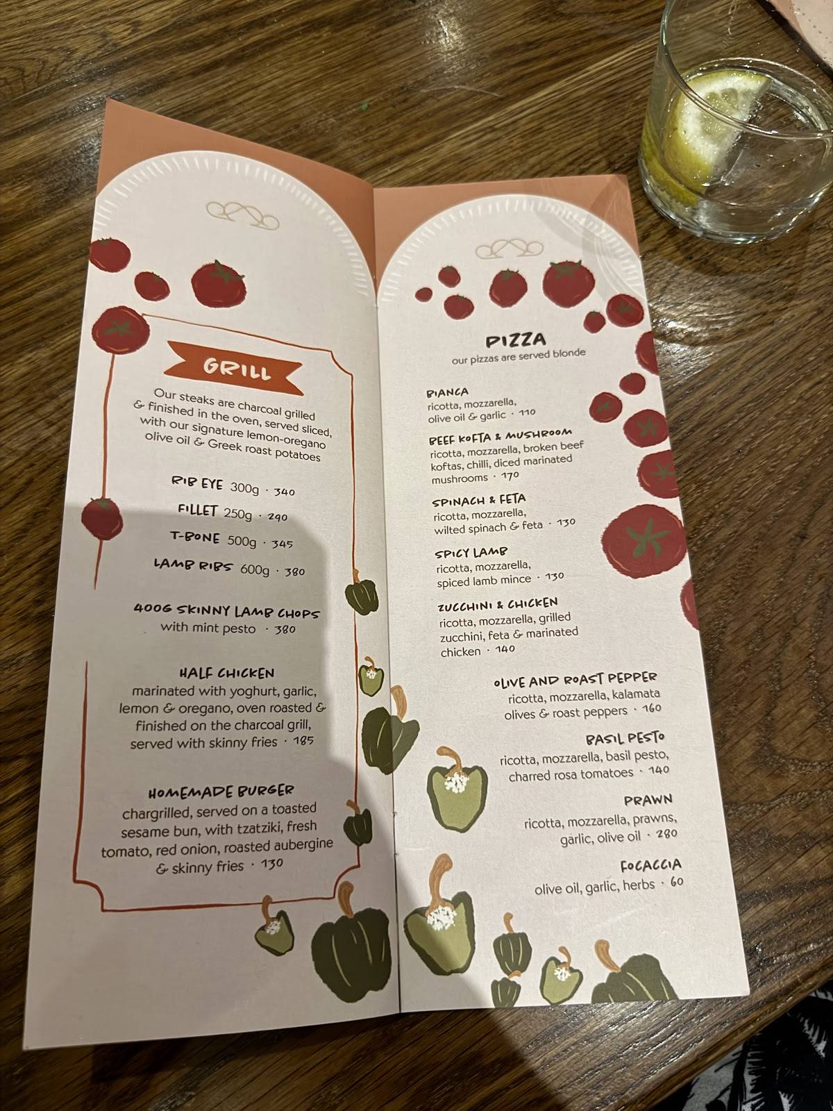 Menu at Mitera uMhlanga restaurant, Umhlanga