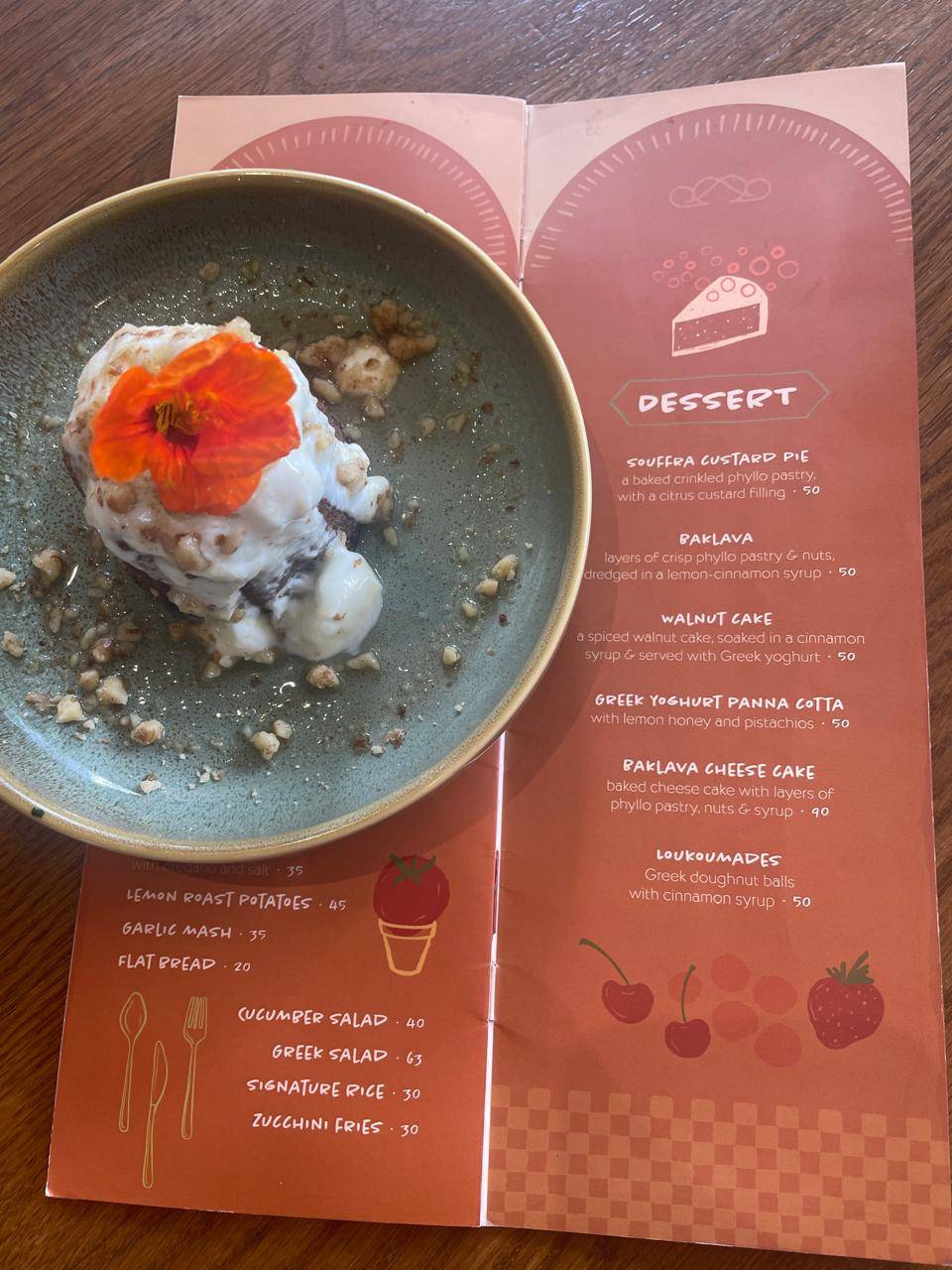 Menu at Mitera uMhlanga restaurant, Umhlanga