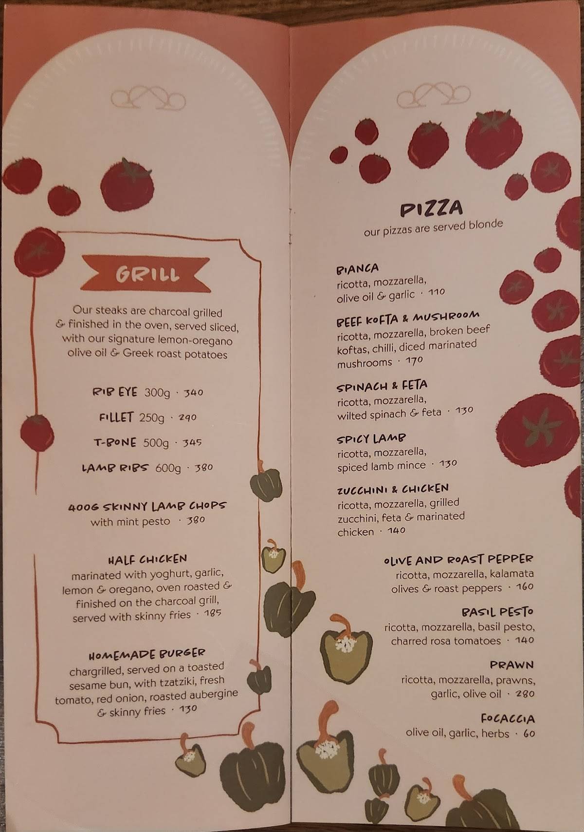 Menu at Mitera uMhlanga restaurant, Umhlanga