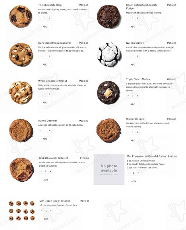 Menu at Mo' Cookies, Mandaluyong, Ground Floor
