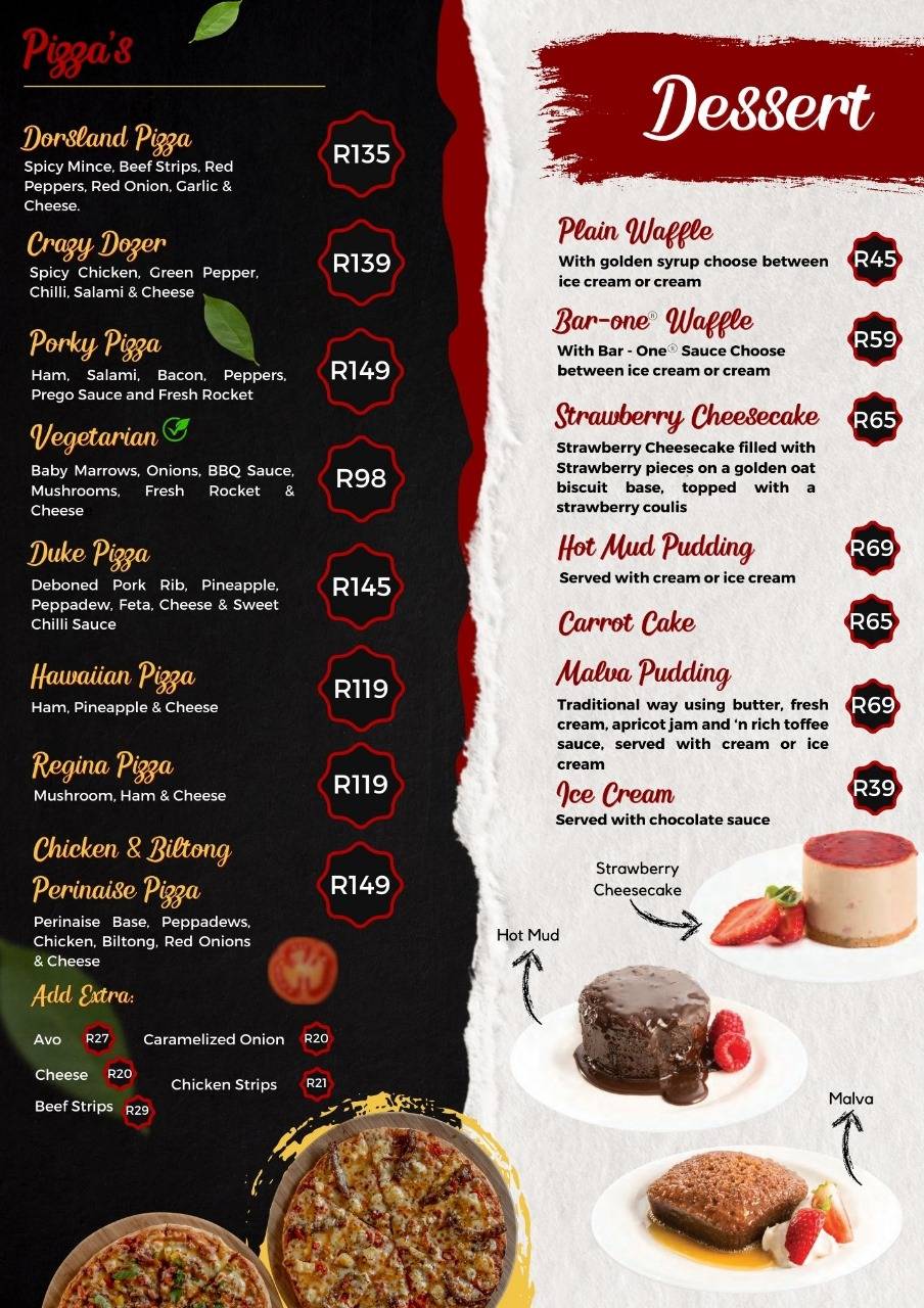 Menu at Dorsland Restaurant & Craft Bar, Modimolle