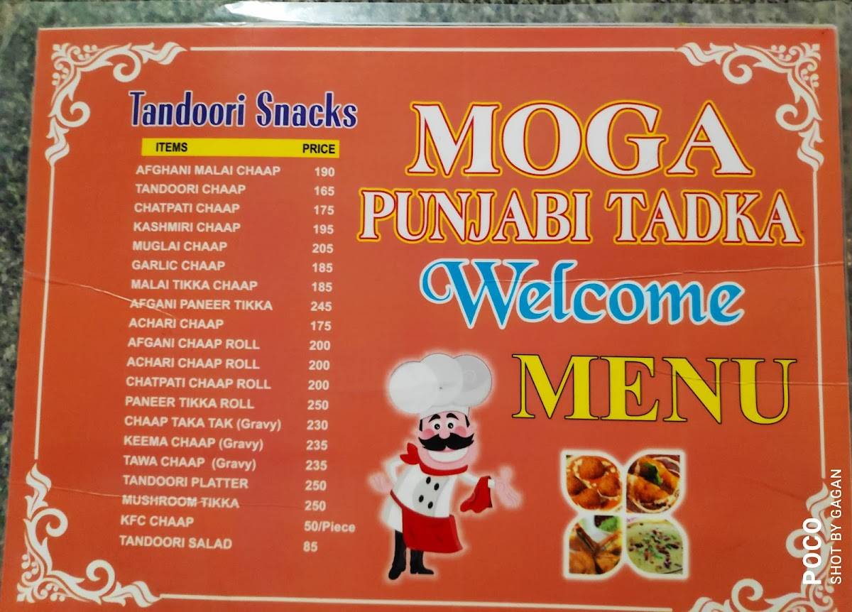 Menu at Moga Punjabi Tadka, Gajraula, National Highway 24