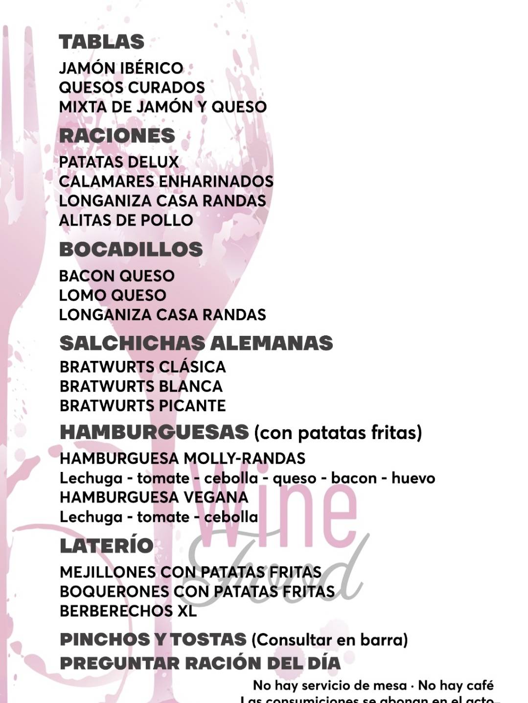 Carta del pub y bar Molly Malone Panticosa Chill, Panticosa
