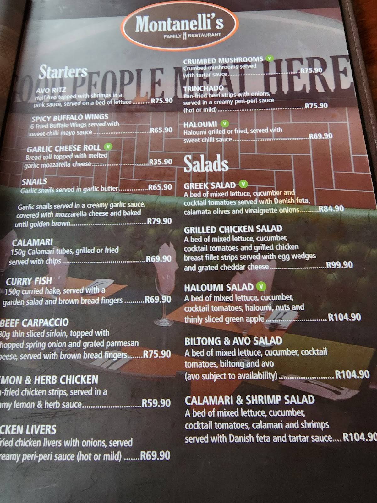 Menu at Montanelli's Family Restaurant, Pretoria