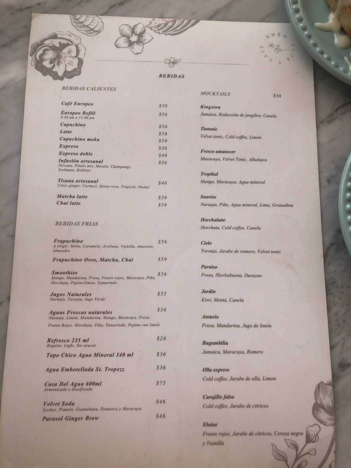 Carta de EDÉN FLOR Y CAFÉ, Monterrey