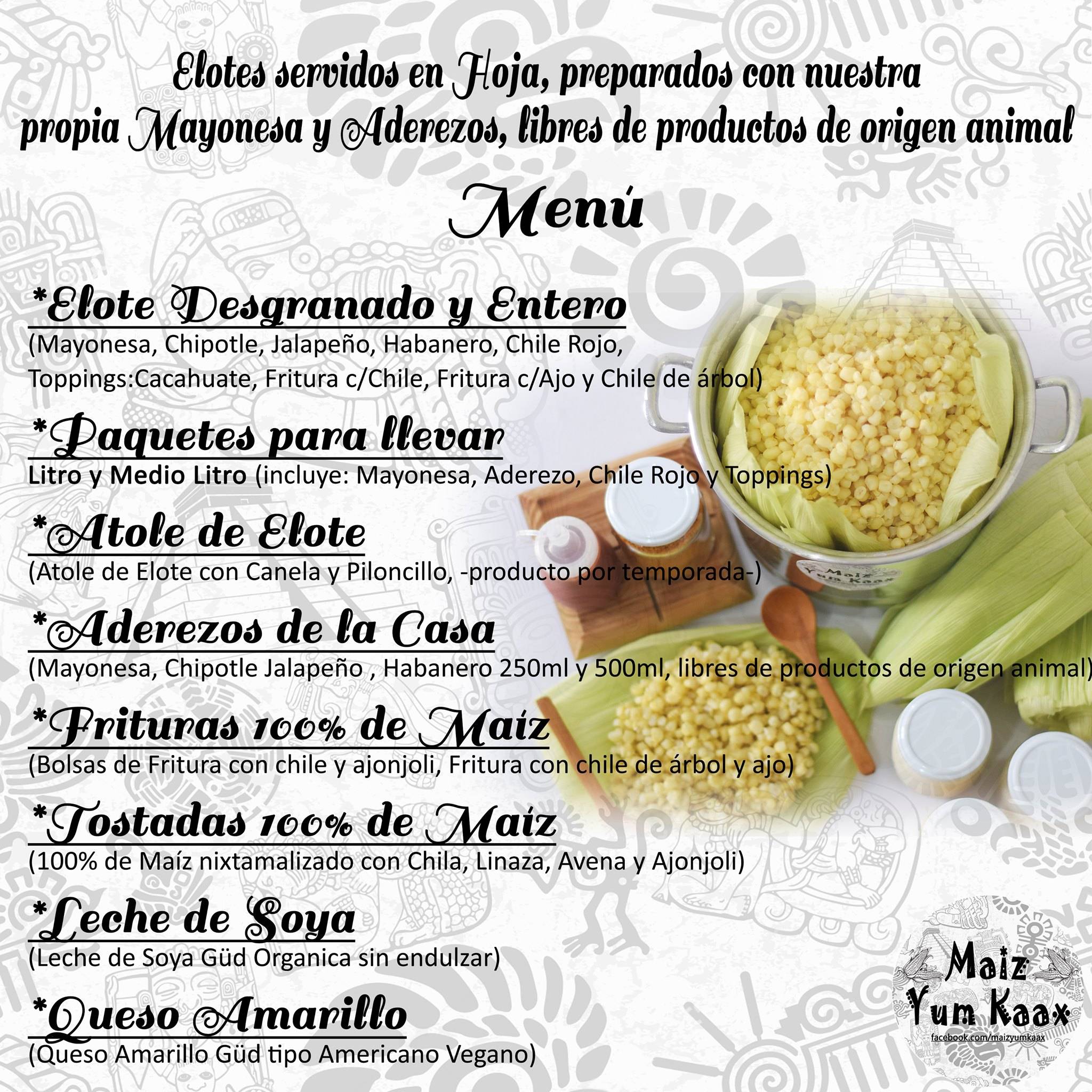 Menu at Maiz Yum Kaax restaurant, Monterrey